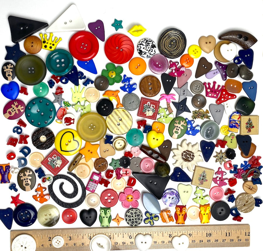 Button Fun Mix, 1/2 Pound of Kids, Hearts, Letters, Animals Etc. New P ...