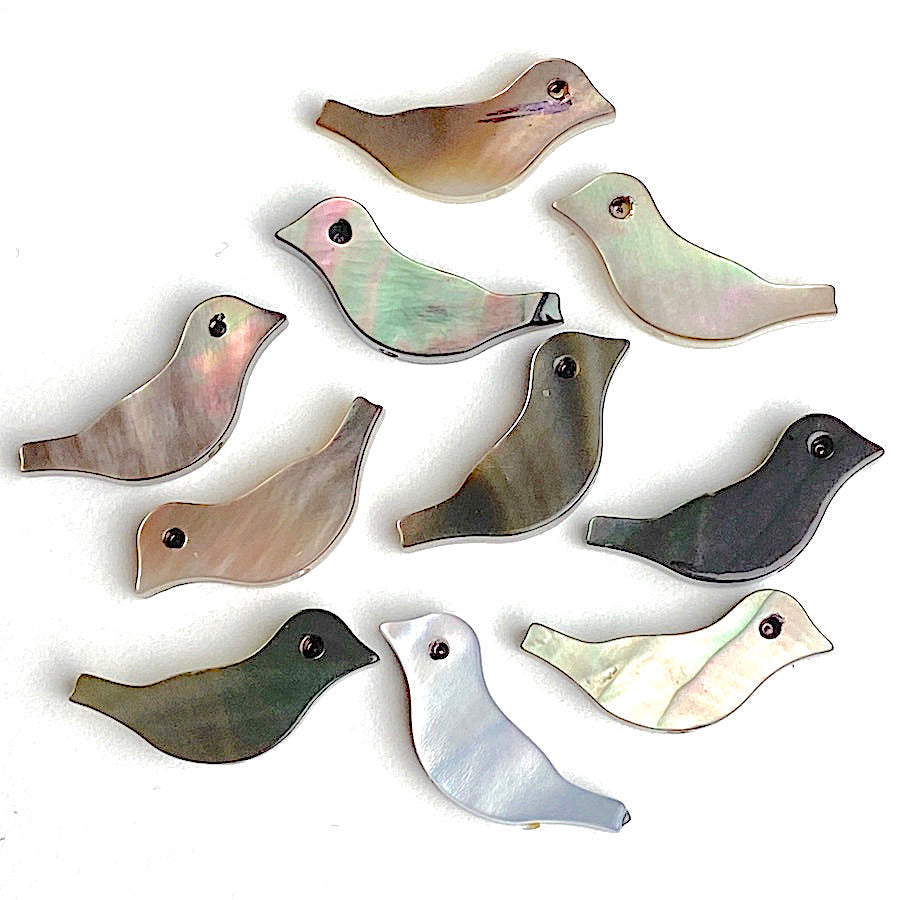 Re-Stocked, Ten Tiny Bird Beads, Silvery MOP Natural Iridescent Shell ...