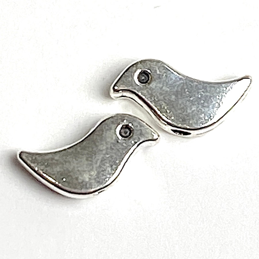 Re-Stocked, TEN Silver Metal Bird Beads, Tiny 1/2" Shiny Simple, Both ...