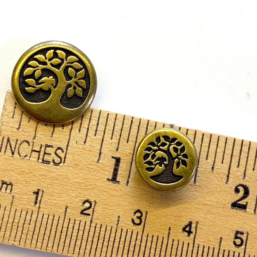 SALE Pack of FIVE Bird in Tree Buttons 1/2" Antique Brass/Black Tierra ...