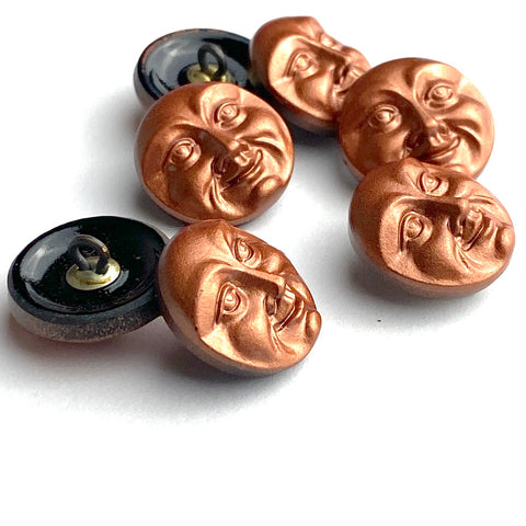 Re-Stocked, Copper Moon Face Czech Glass Button 17mm / 11/16" # CZ-288 ...